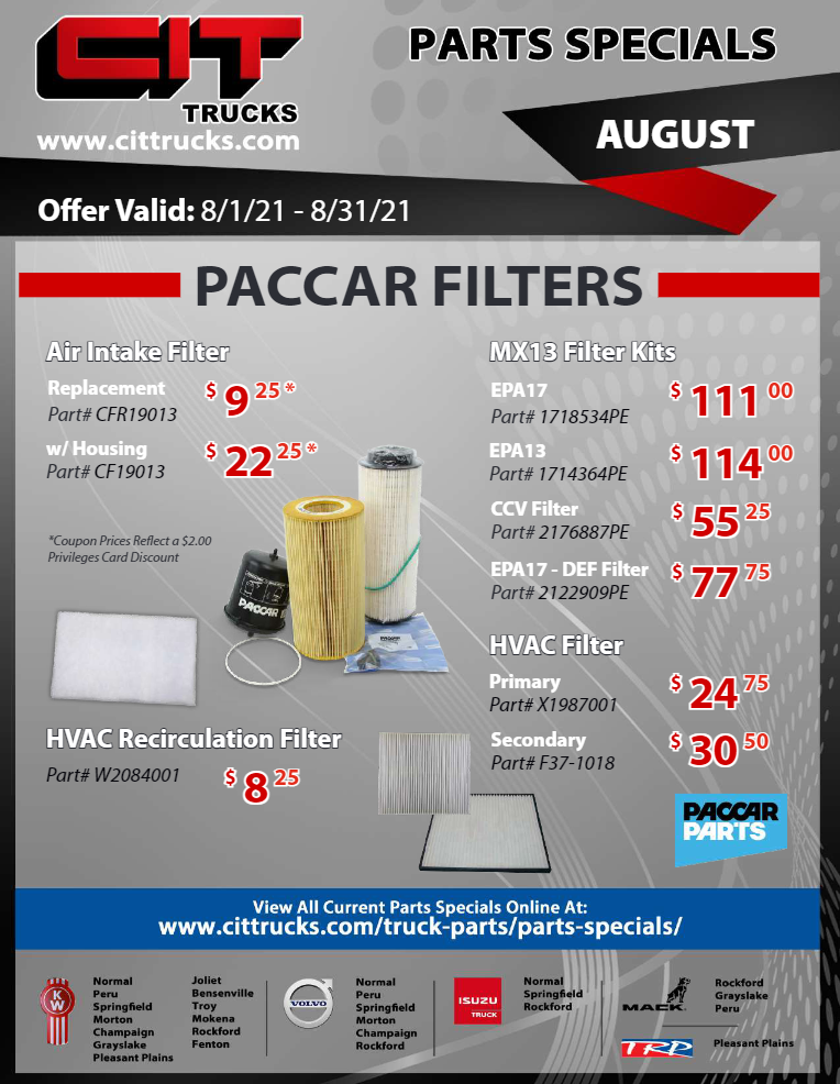 August 2021 Parts Special – PACCAR Filters - CIT Trucks